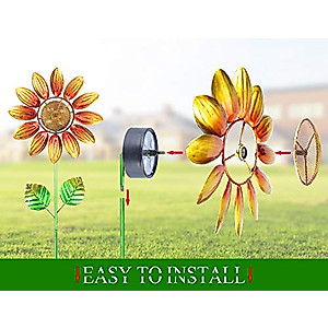 MUMTOP Solar Wind Spinner 33 Inch Sunflower Wind Sculptures for Garden Patio Courtyard Decoration