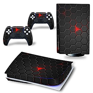 FOTTCZ Vinyl Skin for PS5 Disk Edition Console & Controllers Only, Sticker Decorate and Protect Equipment Surface, Black Nest