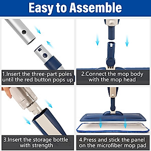 Mops for Floor Cleaning Wet Spray Mop with 14 oz Refillable Bottle and 3 Washable Microfiber Pads Home or Commercial Use Dry Wet Flat Mop for Hardwood Laminate Wood Ceramic