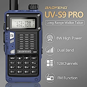 Baofeng Radio Handheld Ham Radio UV-S9 Pro 8W High Power Dual Band Portable Two Way Radio with Battery and USB Charger Cable Upgrade of UV-5R Walkie Talkies(Blue)