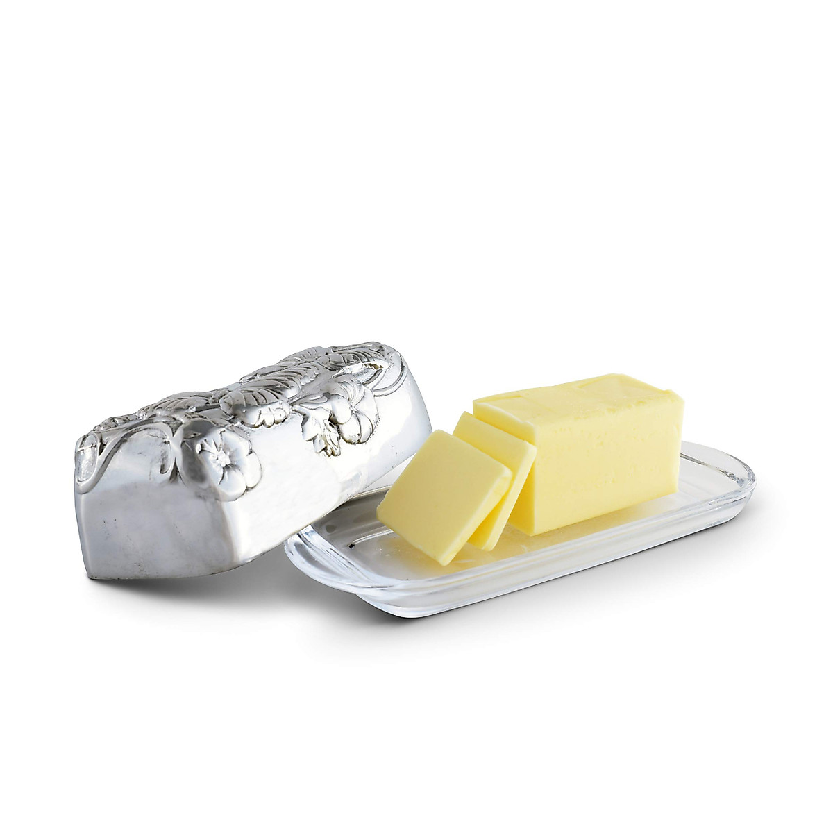 Arthur Court Designs Aluminum Butterfly Covered Butter Cream Cheese Dish Container Keeper with Glass Dish 7 inch Long