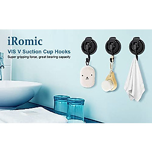 iRomic Heavy Duty Vacuum Suction Cup Hooks (2Pack) for Shower,Glass Window,Kitchen&Bathroom&Restroom Organization,Black.