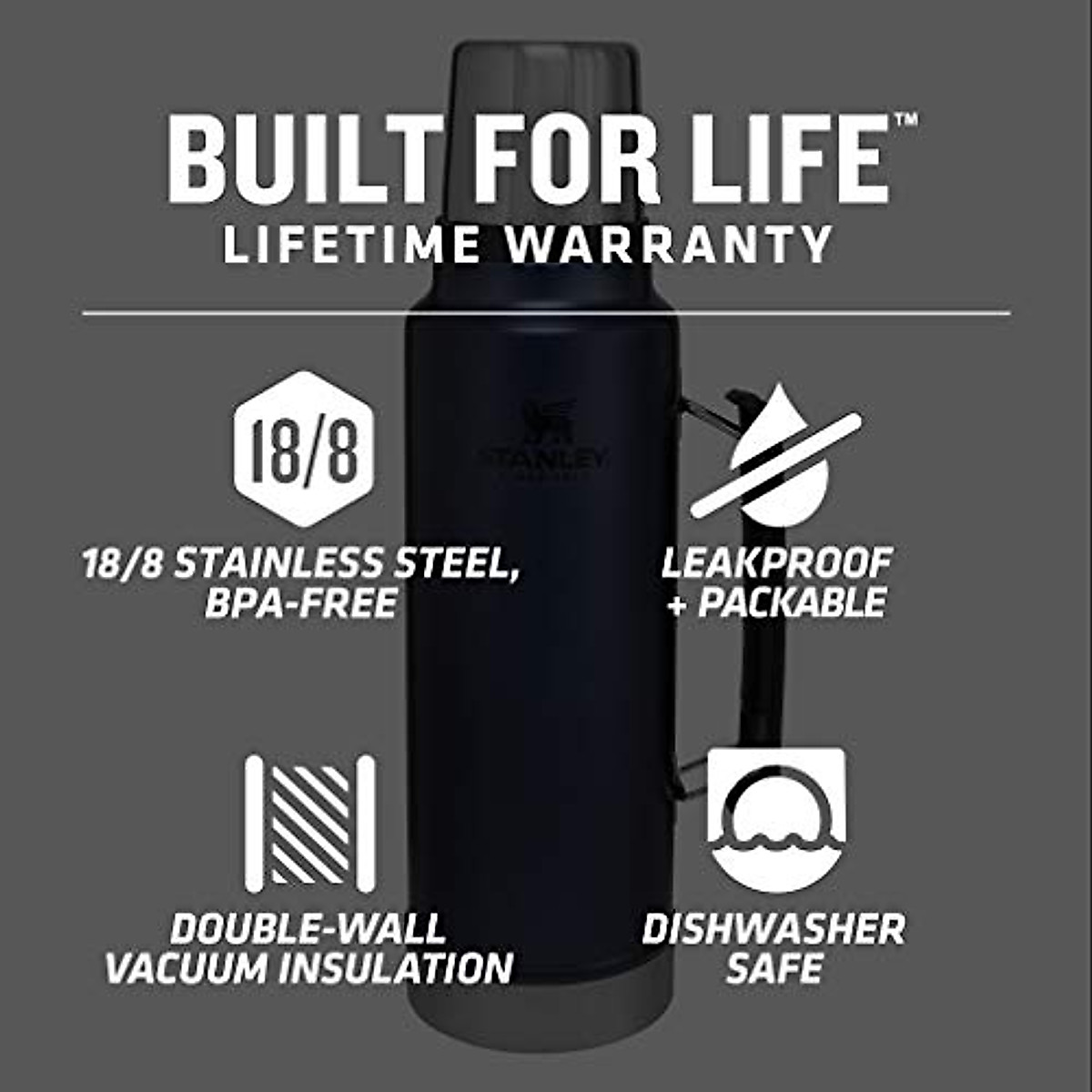 Stanley Classic Vacuum Insulated Wide Mouth Bottle, Nightfall - BPA-Free 18/8 Stainless Steel Thermos for Cold & Hot Beverages – Keeps Liquid Hot or Cold for Up to 24 Hours – Lifetime Warranty
