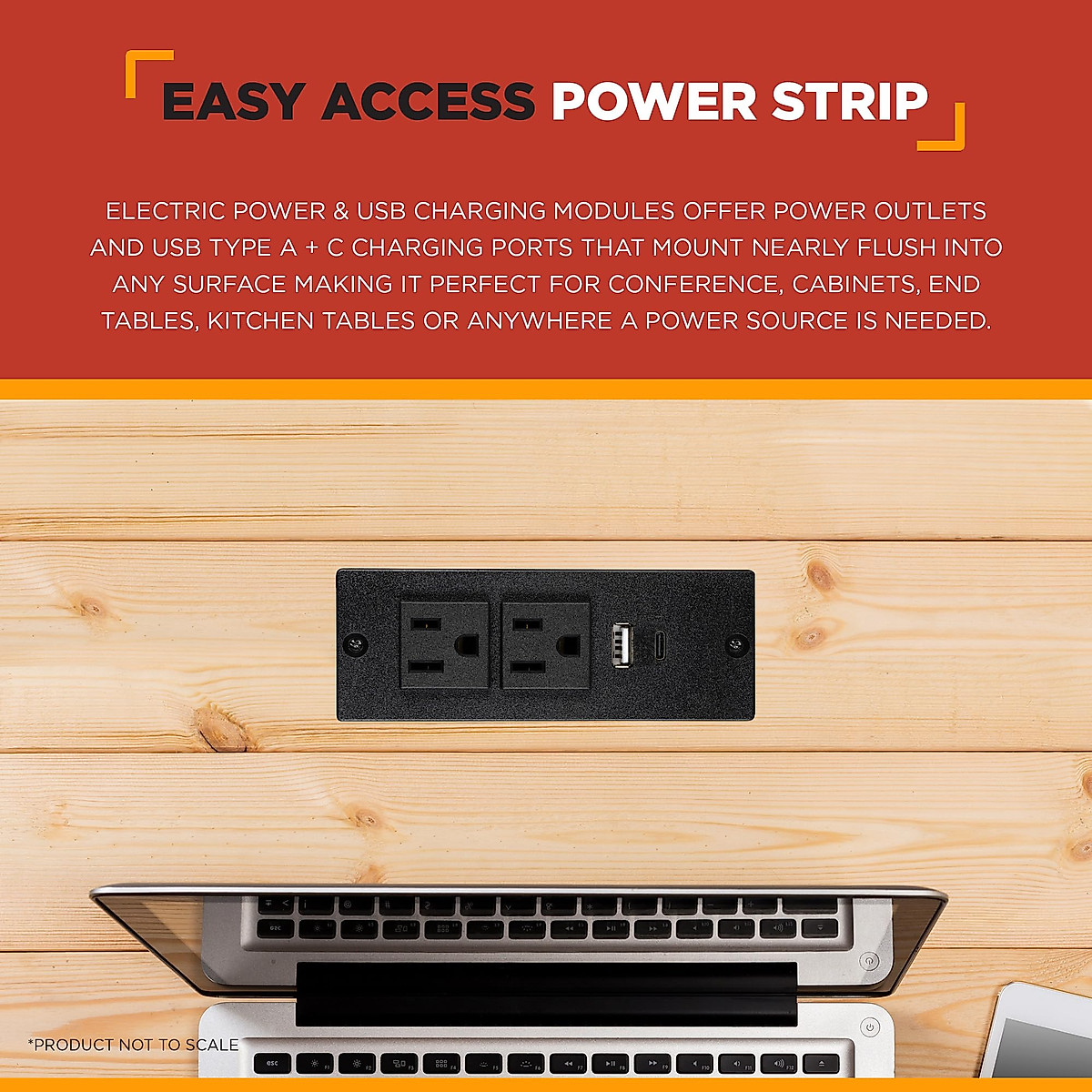 BUYER'S POINT Recessed Power Strip | ETL Certified Furniture Recessed Outlet with USB, USB C, 2 Outlets and 6' Cable w/Round Plug, Flush Mount for Side Table, Office Desk or Couch (Black) - 1 Pack