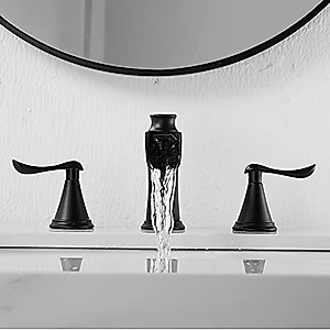 MYHB Bathroom Faucets for Sink 3 Hole Waterfall Black Bathroom Faucets for 8-16 inch Vanity with Pop Up Drain Stopper with Overflow, 3JT8012MB