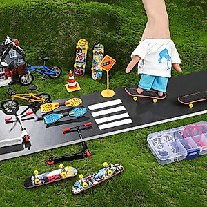 55 Pcs Mini Finger Toys Finger Skateboards Finger Bikes Finger Scooter Finger Pants Mini Swing Board Bicycle Lock Finger Replacement Wheels Tools Traffic Signs for Movement Party Favors Accessories
