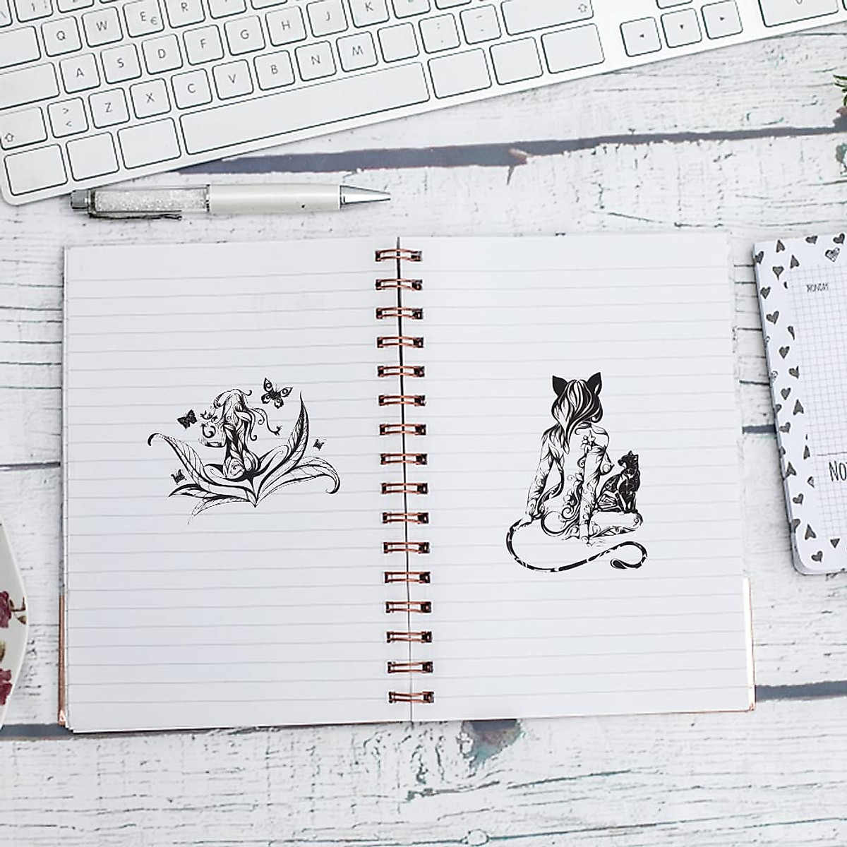 Hying 2PCS Leopard Girl Clear Stamps for Card Making, Tattoo Artistic Panther Catwoman Transparent Rubber Stamps for Bullet Journal DIY Scrapbook Decoration Handmade Crafts Notebook