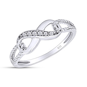 Aria Jewels 14k White Gold Plated 925 Sterling Silver Infinity Rope Natural Diamond Ring For Women (0.03 Cttw, I-J Color, I2-I3 Clarity) Ring Size-7