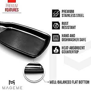 Black Spoon Rest, MAGEME Stainless Steel Spoon Rest for Stove Top, Perfect Cooking Utensil Rest, Ladle Rest, Spatula Rest, Large Spoon Rest for Kitchen Counter, Multipurpose, Dishwasher Safe