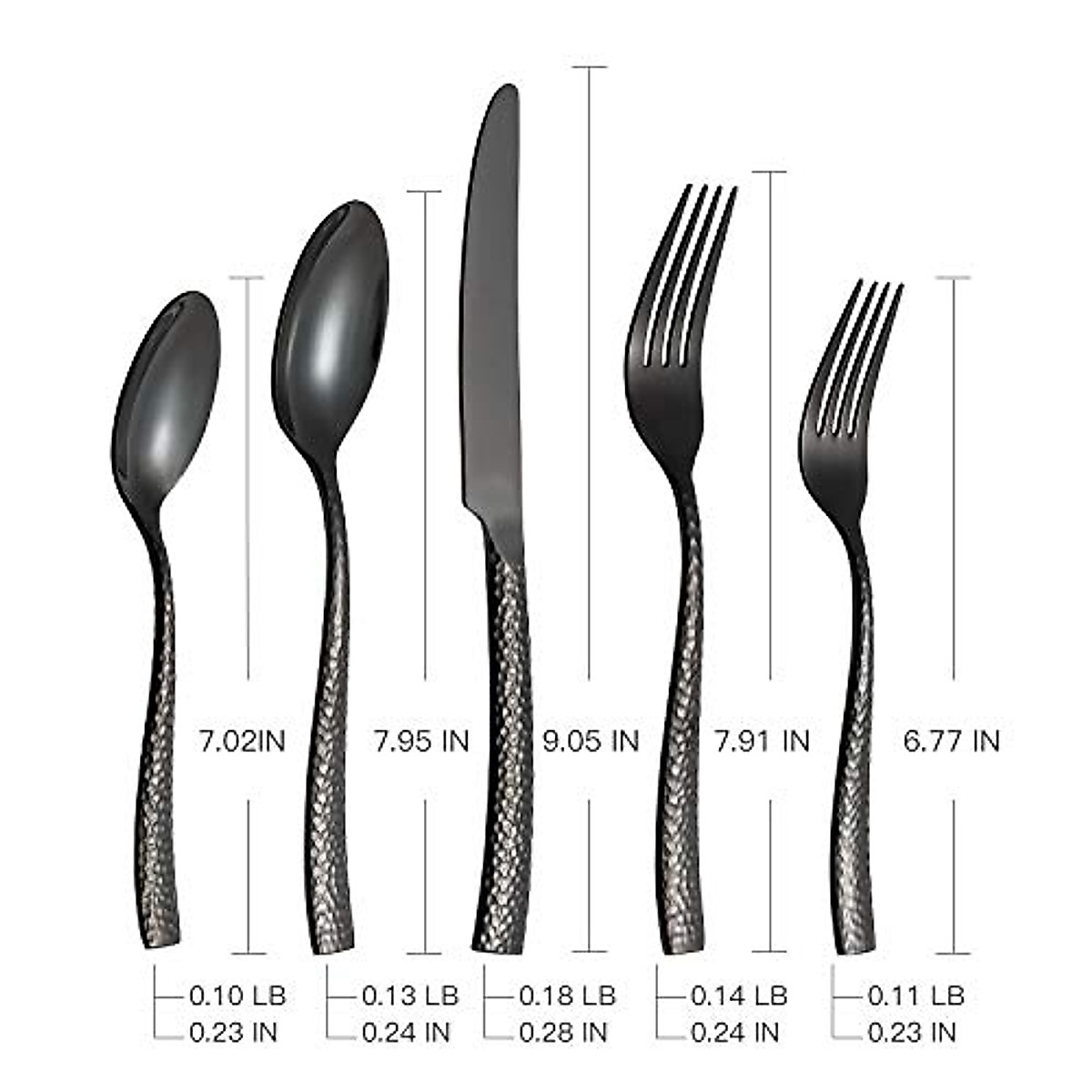 Kelenfer Flatware Set 20 Piece Black Stainless Steel Cutlery Set Forged with Hammered Handle Service for 4
