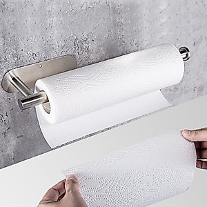 Kitchen Roll Holder Under Cabinet,Upgraded Toilet Paper Towel Holder Wall Mounted,Kitchen Towel Holder Self Adhesive or Drilling for Kitchen,Bathroom,Pantry,RV,304 Stainless Steel (Silver)
