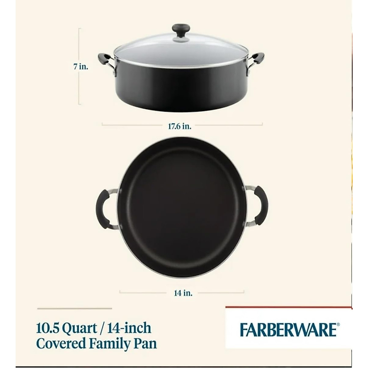 Generic 14-inch Easy Clean Nonstick Family Pan, Jumbo Cooker with Lid (Black), 15.37