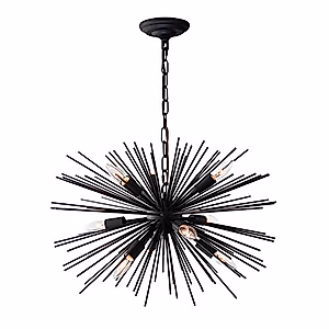 GOMUNIN Astra Sputnik Satellite Pendant Light 9-Light Black Chandelier Mid Century Starburst Chandelier for Living Room Bedroom Hallway Dining Room Kitchen Island, 23in Wide, Solid Metal 12LB