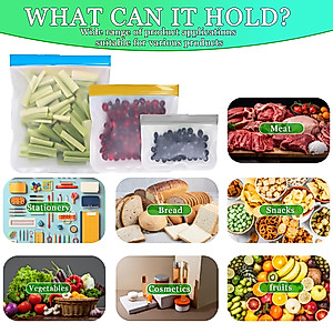 HUYFGDYSA 30 Pack Reusable Food Bags Silicone Freezer Bags Leak Proof Snack Size Sandwich Bags for Traveling & Household(10Small + 10Medium+10Large), orange+blue+gray