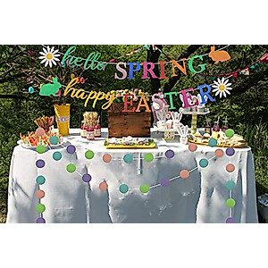 Hello Spring & Happy Easter Banner, Easter Party Decorations for the Home, Spring Party Banner Decorations, Happy Easter Bunny Bunting Garland Easter Decor,Spring Easter Mantel Fireplace Hanging Decor