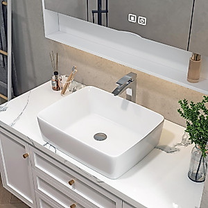 Sinber 19" x 15" x 5.31" White Rectangular Ceramic Countertop Bathroom Vanity Vessel Sink BVS1915A-OL
