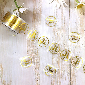Masper 1.5 inches/500 Thank You Stickers in 6 Clear Gold Foil Designs, Thank You Stickers for Small Business Cards Envelpoes Gifts
