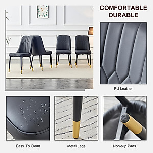Dvasovio Dining Chairs Set of 4 with Pu Artificial Leather Backrest Cushions and Black Metal Legs, Suitable for Restaurants, Kitchens, and Dining Room. (Black+Pu Leather)