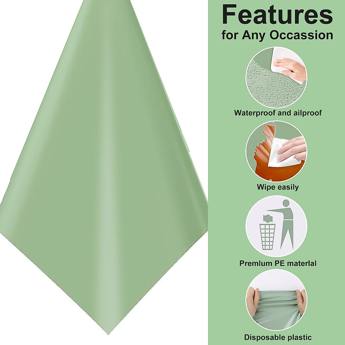 3Pack Sage Green Plastic Tablecloths for Rectangle Tables, Green Disposable Table Cloth, Waterproof Sage Green Table Cover for Birthday Bridal Wedding Baby Shower Party Decorations, 54 X 108Inch