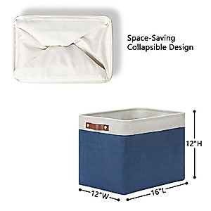 DULLEMELO Collapsible Bundle Baskets 2 Large Baskets 16"x12"x12" + 4 Cube Baskets 11"x11"x11"（White&Blue)