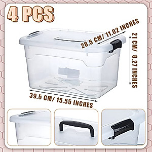 Sadnyy 4 Pack Clear Plastic Storage Latch Box Stackable Plastic Storage Bins with Latching Lids and Wheels Clear Large Storage Boxes Organizing Container for Home Garage Closet Classroom (17 Quart)