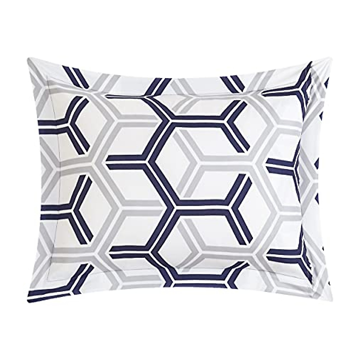Chic Home Marcia 4 Piece Comforter Set Printed Pinch Pleated Ruffled and Reversible Geometric Design with Decorative Pillow and Sham, Full/Queen, Navy
