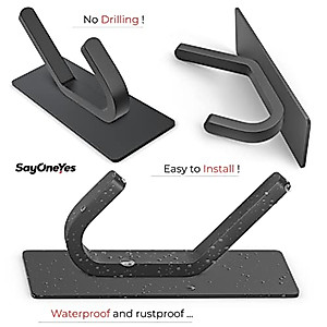 SAYONEYES Matte Black Adhesive Towel Hooks for Bathrooms - SUS304 Stainless Steel Waterproof Wall Hooks with Strong Adhesive Tapes – 3M Towel Hooks for Bathroom, Bedrooms, Kitchen – 4 Pack