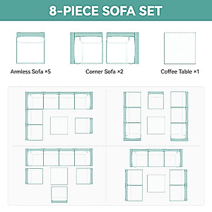 YITAHOME 8 Pieces Outdoor Patio Furniture Set, Sectional Sofa PE Rattan Wicker Conversation Set Outside Couch w/Table and Cushions for Porch Lawn Garden Backyard,Gray