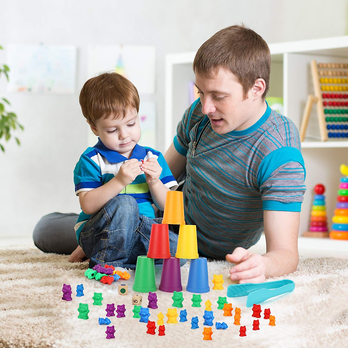 Counting Bears with Matching Sorting Cups,Rainbow Bear Counters with Activity Cards and Storage Box,Montessori Educational Counting and Sorting Toys,Fun Math Manipulative for Preschool Learning