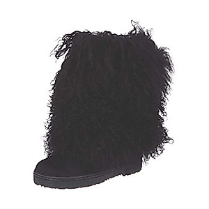 BEARPAW Women's Boetis Black Size 9 | Women's Boot Natural Fur | Women's Slip On Boot | Comfortable Winter Boot