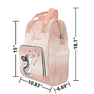 XOZOTY Print Pink Bunny Diaper Bags Backpack with Name Personalized Baby Bag Nursing Nappy Bag Gifts