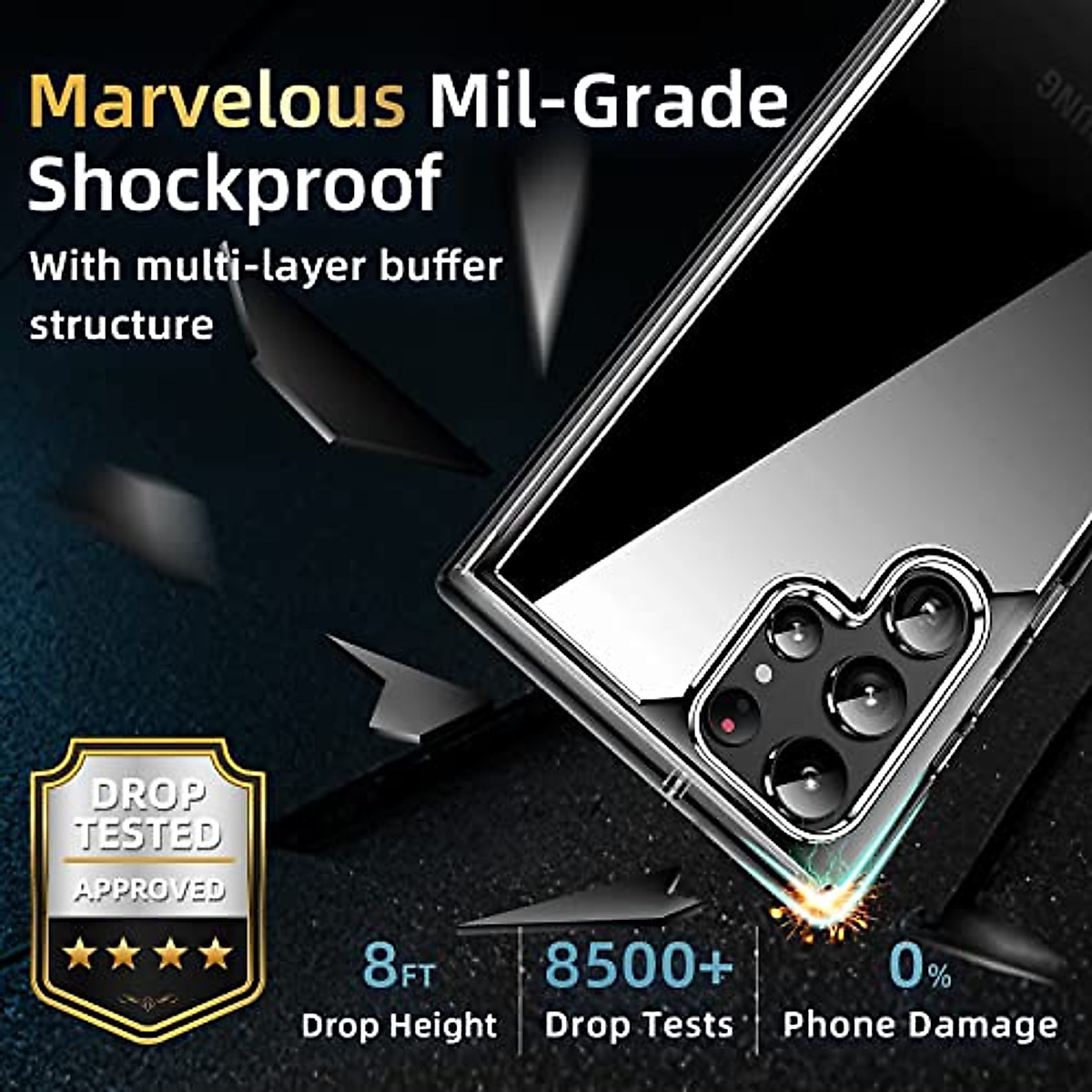 HARMARK Crystal Clear Designed for Samsung Galaxy S23 Ultra Case, [Anti-Yellowing] [Military Grade Shockproof] Hard PC Back Phone Case for Samsung S23 Ultra Case -Clear