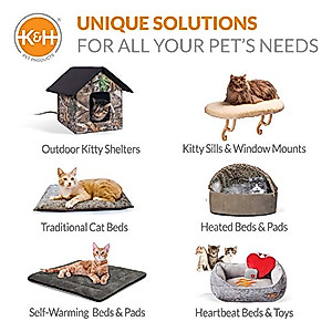 K&H Pet Products Self-Warming Kitty Bed Hooded Pet Bed for Cats or Dogs Blue/Gray Large 20 Inches