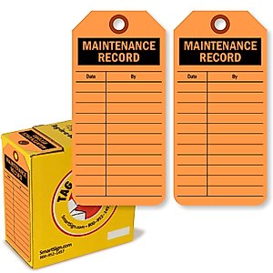SmartSign Pack of 100 Maintenance Record Fluorescent Cardstock Tags in Dispenser Box | 3" x 6.25", Fiber Patch, Write-On