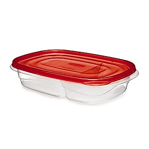 Rubbermaid TakeAlongs Divided Rectangular Food Storage Containers, 3.7 Cup, Tint Chili, 3 Count