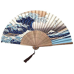 PHONME Decorative Folding Fans Hand Held Folding Fans Small Folding Fan Wooden Bamboo Home Wall Decoration Handmade Jewelry Wedding Party Gift Elegant Hand Fans Vintage Style