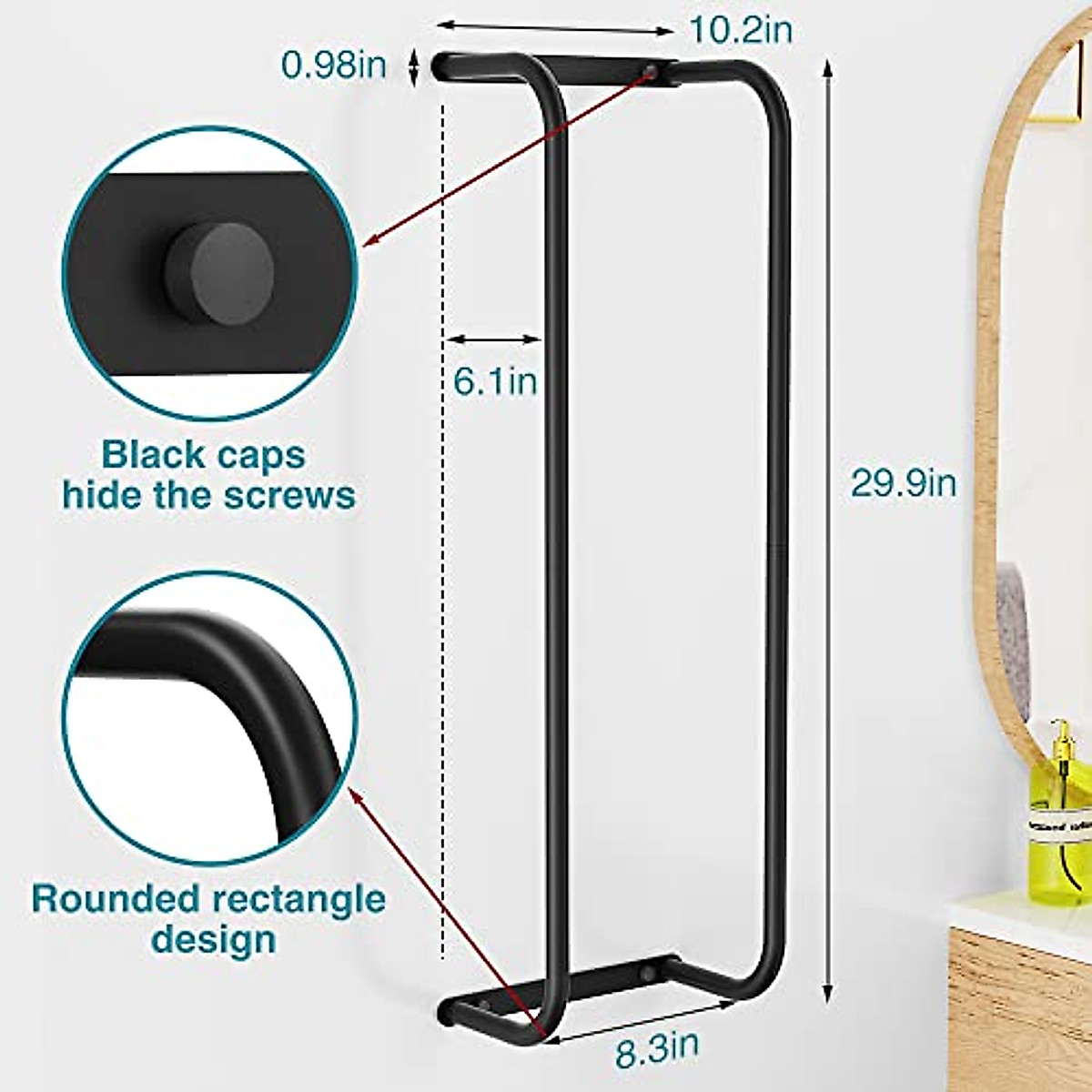 OFFSIR Towel Rack Wall Mounted, Bathroom Towel Storage, Stainless Steel Towel Racks for Bathroom, Bath Towel Holder Organizer for Folded Large Towel Washcloths, Easy to Install, Black