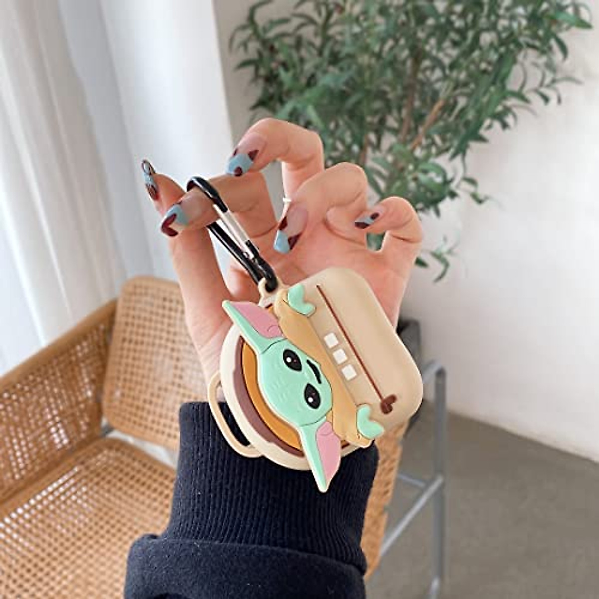 OINbxw Case for Airpods 3 3rd Generation, 3D Cute and Interesting Baby yoda Character Skin Soft Silicone Protective Cover, with Keychain Accessory Set, Suitable for Boys and Girls (Cream Color)
