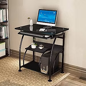 Glass Top Computer Workstation Computer Desk - Large Tempered Glass Computer Table for Home Office