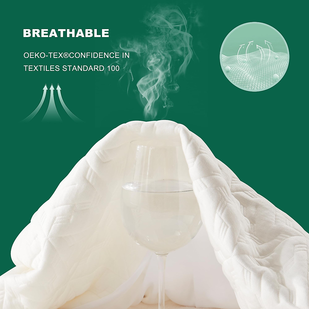 Waterproof Mattress Protector Queen Size, 40% Rayon Derived from Bamboo Mattress Bed Cover, 3D Air Fabric Breathable Mattress Pad Fitted with Deep Pocket 6"- 15" Machine Washable