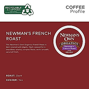 Newman's Own Organics French Roast, Single-Serve Keurig K-Cup Pods, Dark Roast Coffee Pods, 72 Count