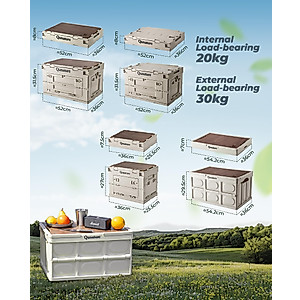 Collapsible Storage Bins Box with Lids and Handle 55L Camping Storage Box Foldable Plastic Storage Bin for Fishing Car RV, Office