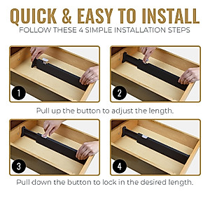 RAPTUROUS Deep Drawer Dividers 3 Pack, 6 Inch Tall, 13-22 Inch Long Expandable, Adjustable Drawer Organizer for Clothing, Dresser, Kitchen, Strong Hold, Soft Foam Edges, Black