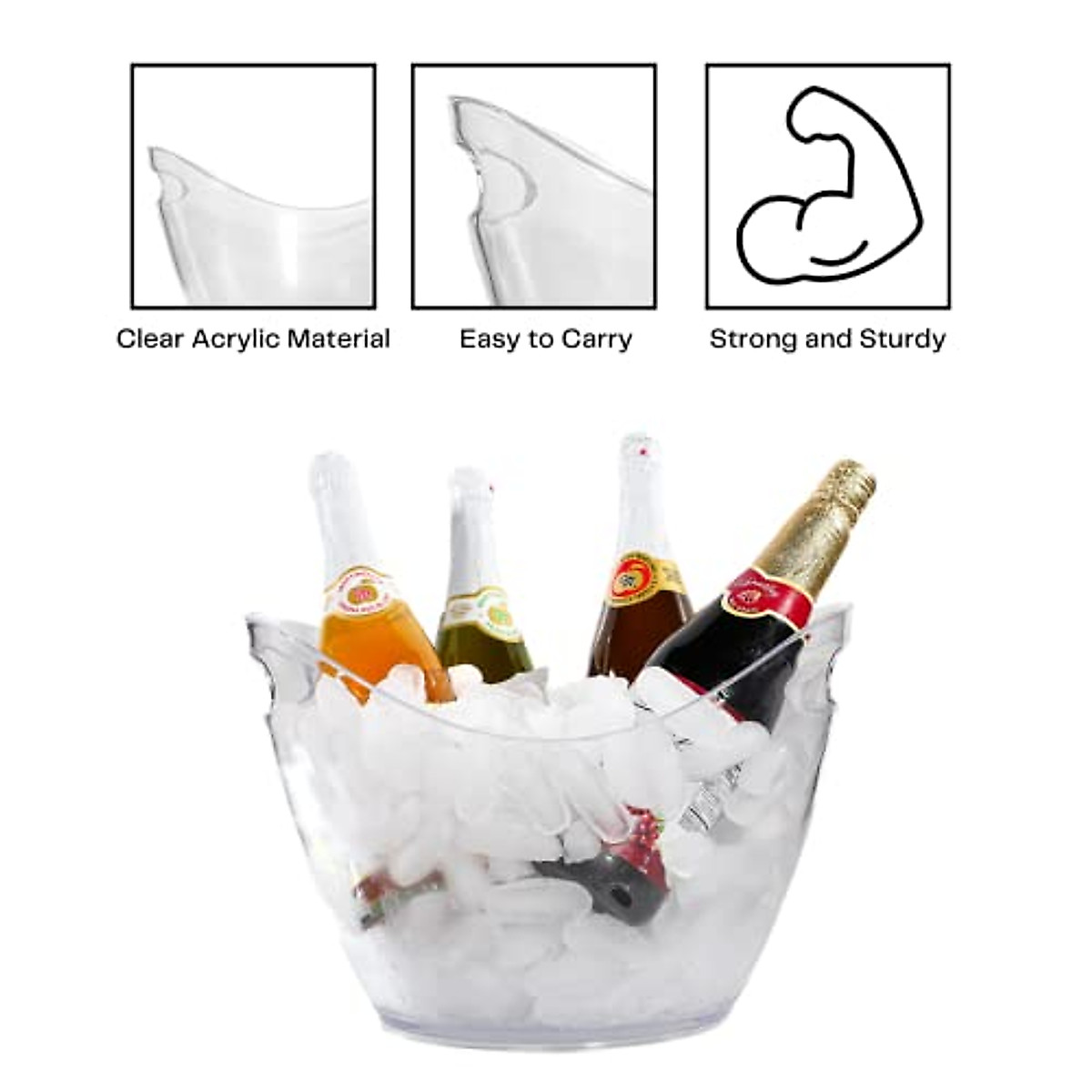 Globull Large Ice Bucket for Cocktail Bar | Mimosa Bar Supplies Ice Tub Champagne Bucket | Ice Buckets for parties | Wine chiller beverage Tub | Clear Ice Bucket for Freezer | Holds 4 Wine bottles 8L