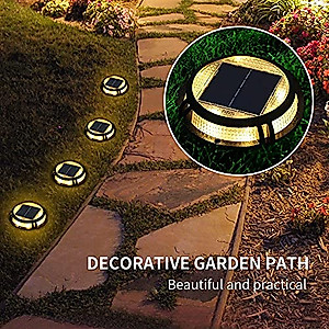 Wecusn 4 Pack 10 Lumen Solar Ground Lights, LED Solar Garden Lamp Disk Lights Waterproof In-Ground Outdoor Landscape Lighting for Patio Pathway Lawn Yard Driveway Walkway(Warm White)