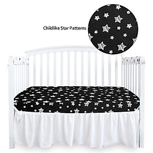 Pack and Play Sheets Fitted Boy, Mini Crib Sheets fits 39"x 27"x 5" Graco Playard Playpen, Black Star Print Pack and Play Fitted Sheets for Mini Crib Bedding