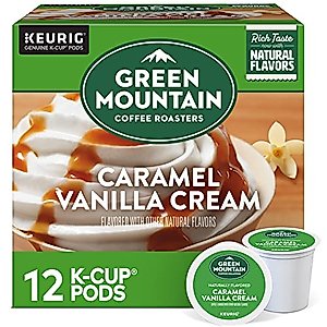 Green Mountain Coffee Roasters Caramel Vanilla Cream, Single-Serve Keurig K-Cup Pods, Flavored Light Roast Coffee, 12 Count (Pack of 6)