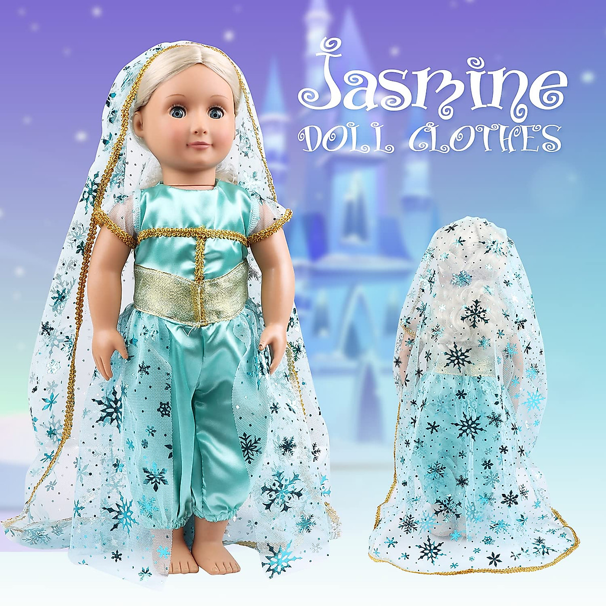 18 Inch Doll Clothes 6PCS Dress Set Includes Snow White, Jasmine, Elsa, Aurora,Merida and Mulan Fits 18 Inch American Doll Girl Princess Clothes