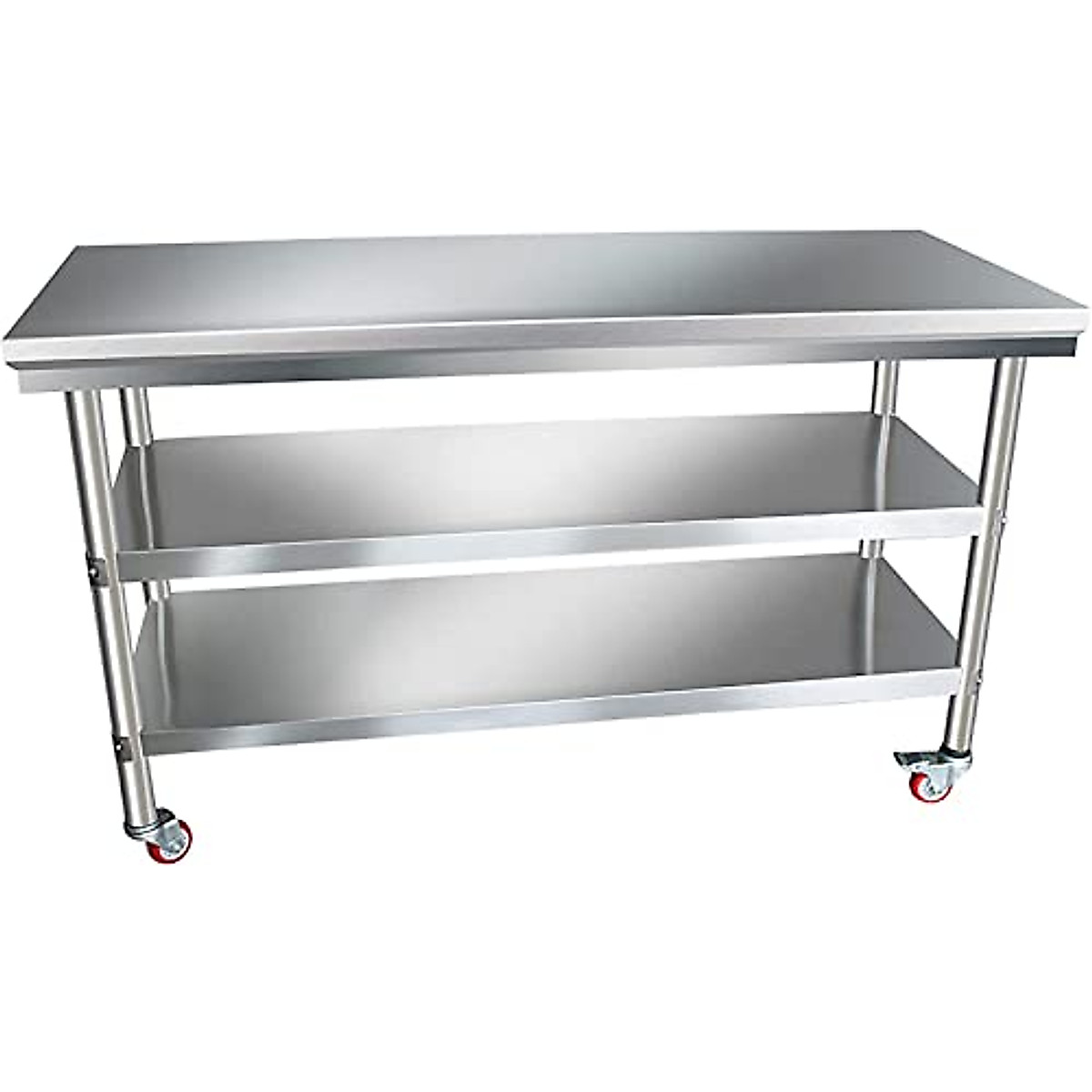 Commercial Kitchen Work Catering Table, Kitchen Work Table Stainless Steel Worktable Commercial Heavy Duty Prep Workbench with 4 Casters (Wheels) for Restaurant, Hotel Rack (Size : 100x60x85cm)
