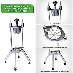 Commercial Lemon Cutter 8-Section with V-Shaped 420 Stainless Steel Blades，Easy Wedger Stainless Steel Blade Fruit Lime Slicer NSF Certified Easy-to-Use for Bar Restaurant (8-Section)